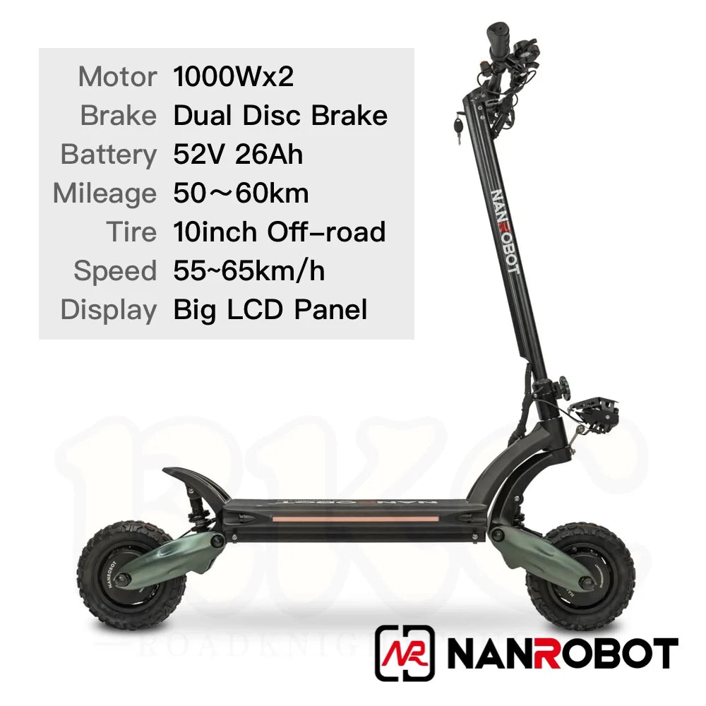 Nanrobot D6 Plus 52V 26AH 2000W 10inch Electric Scooter With Dual Moto ...