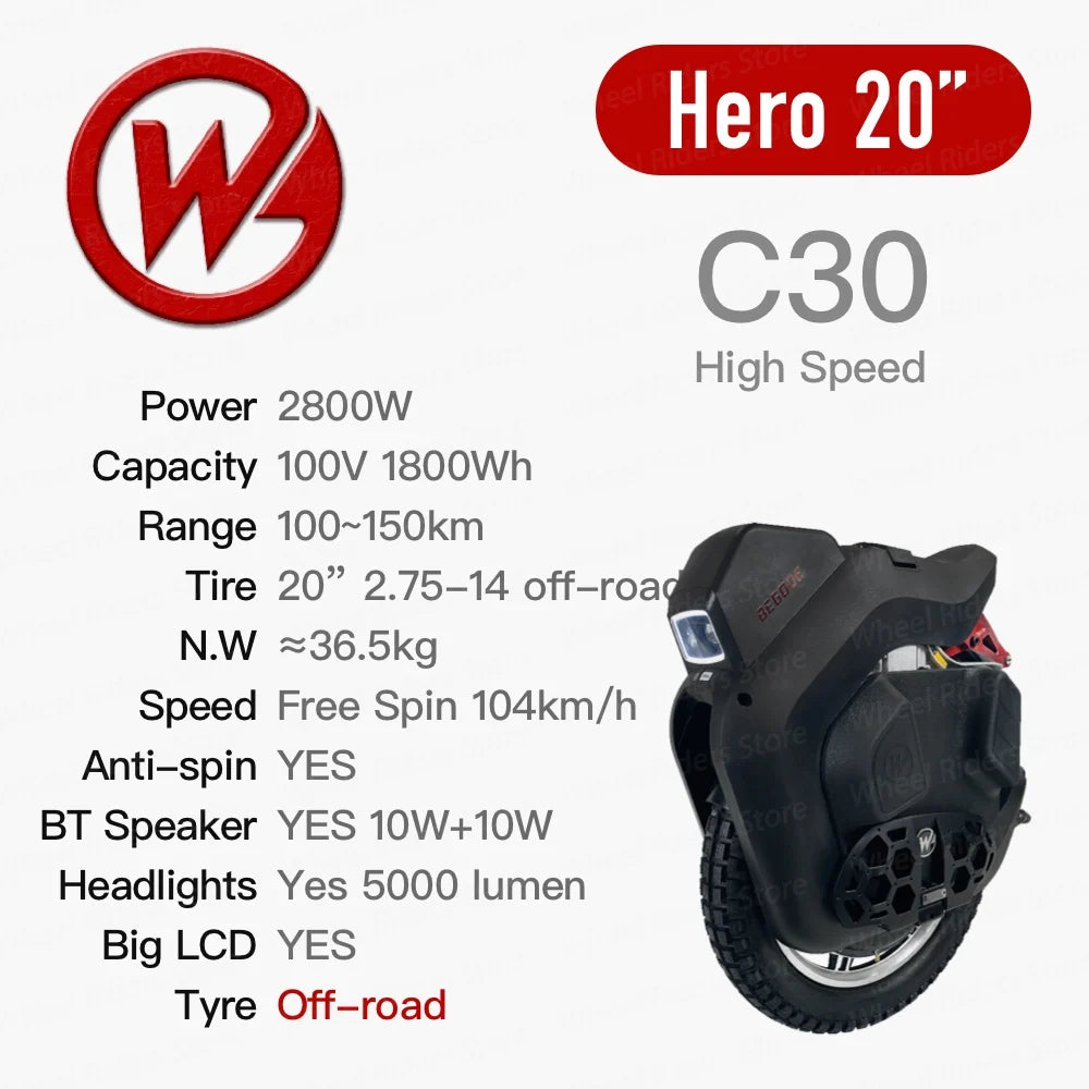 Begode Hero 20 Unicycle Hero20 Off-road Gotway 2800W Electric Unicycle ...