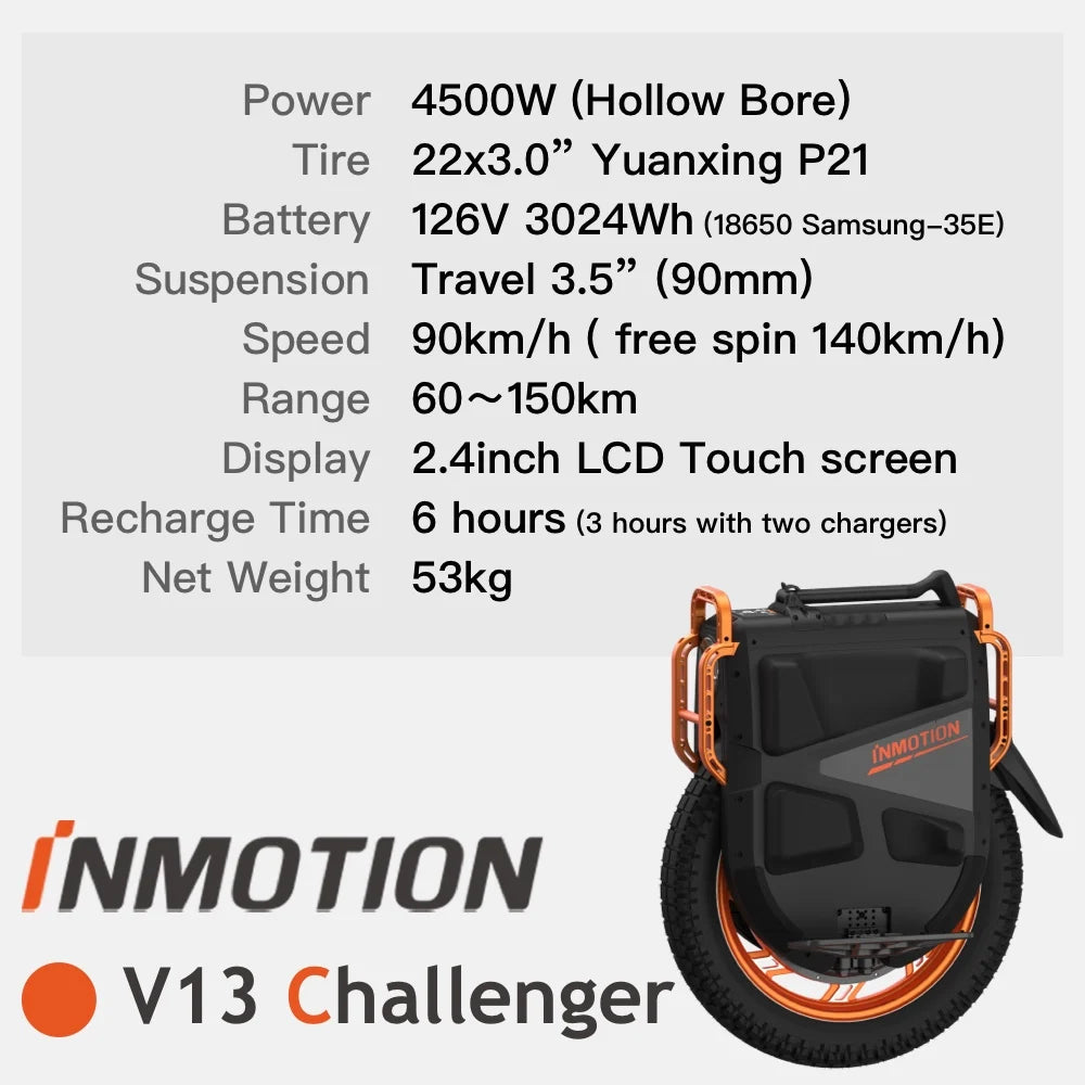 2023 INMOTION V13 Challenger Electric Unicycle 22inch 4500W 126V 3024W ...