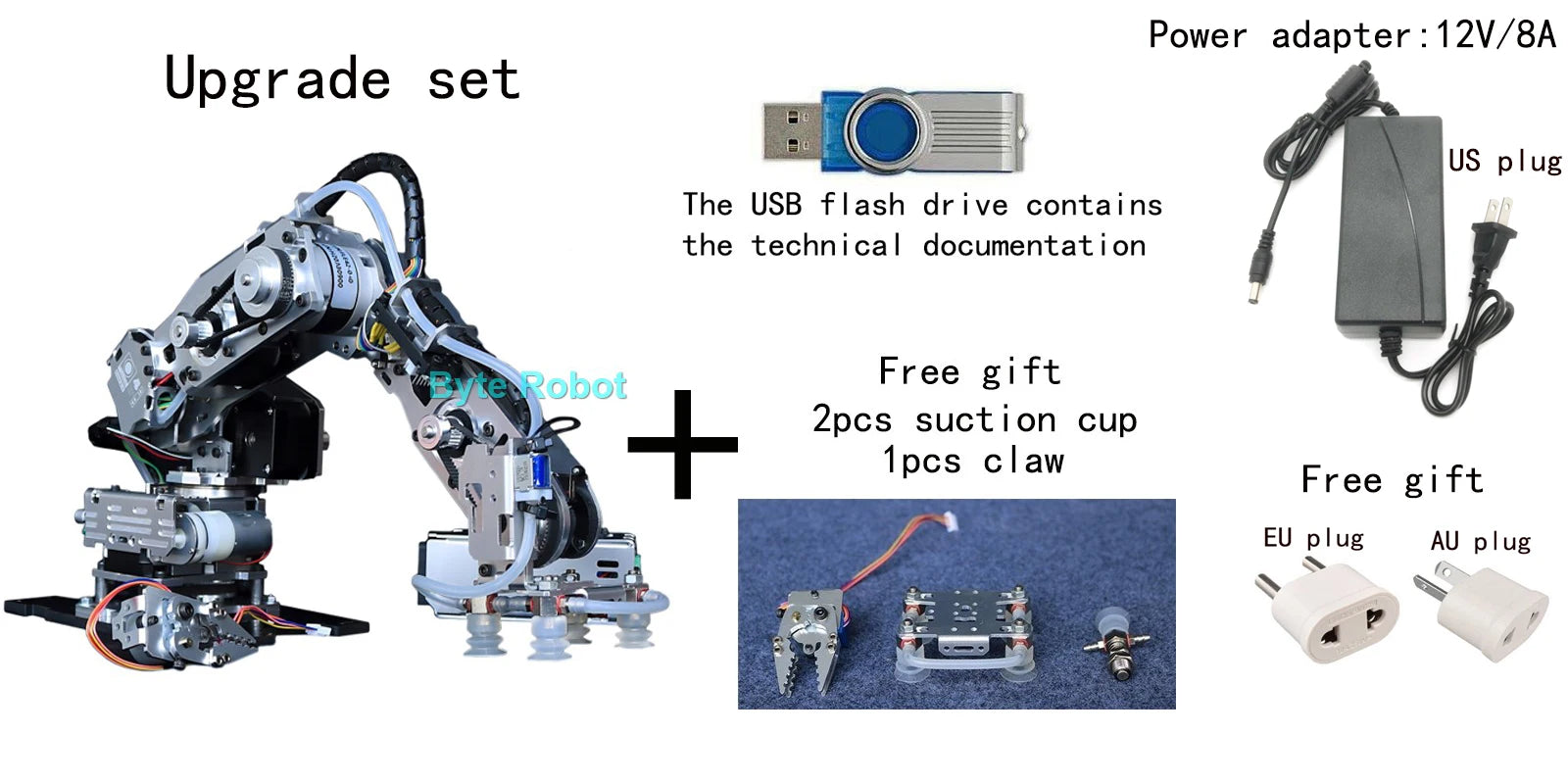 4 Axis Stepping Robotic Arm with Suction Cup Pump Stepper Motor Metal ...