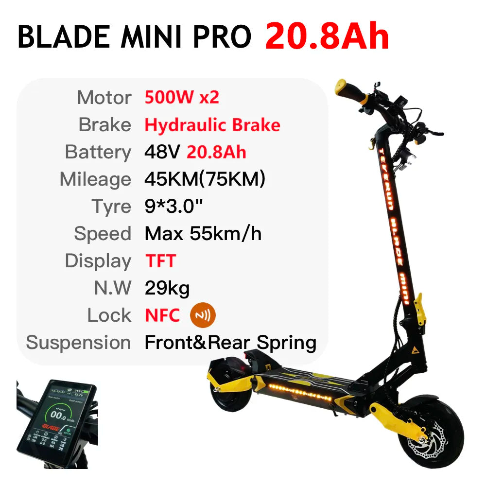 IN Stock Teverun Blade Mini Pro 48V 20.8h Minimotor TFT Display 48V 20 ...