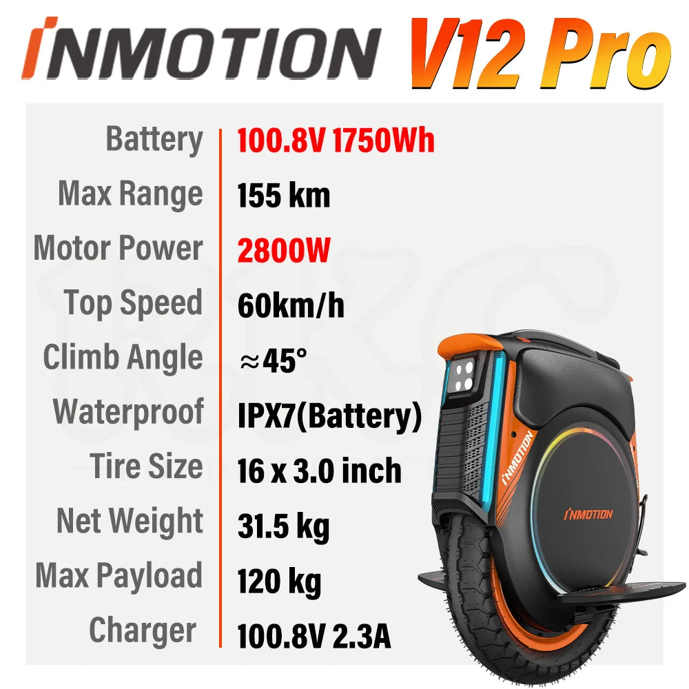 2024 Latest INMOTION V12 PRO 100.8V 1750Wh Battery 2800W Motor Power M ...