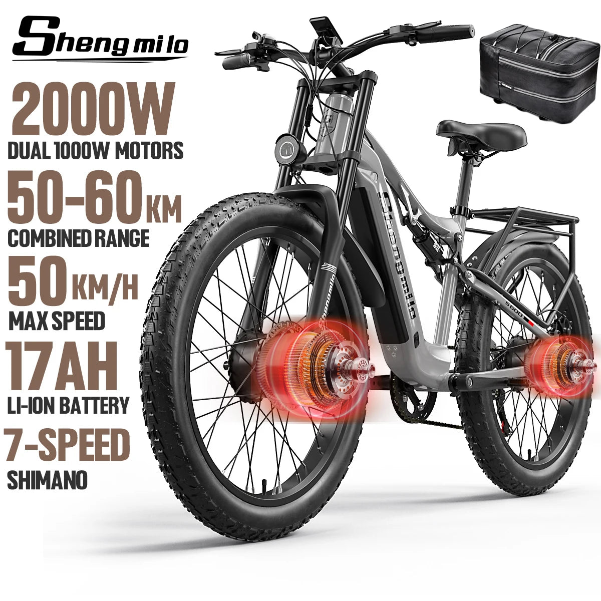 Shengmilo S600 26 inches adult electric mountain bike, 2000W dual moto - S600-26inch-2000W ...