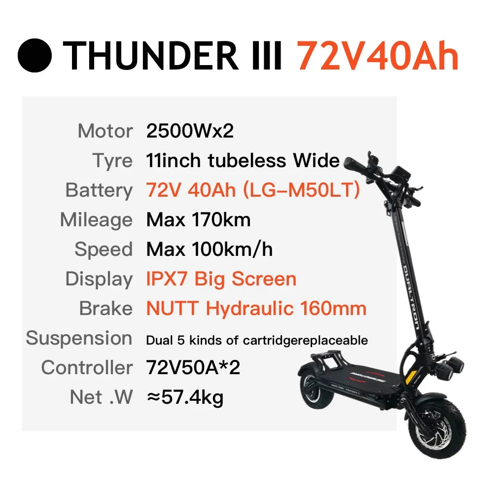 DUALTRON THUNDER 3 Electric Scooter 72V 40AH Skateboard Dual Motor 11i ...