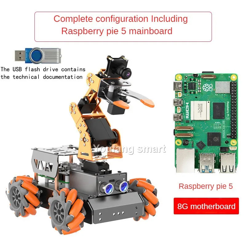 4WD Mecanum Wheel Robot Car with Camera Claw 4 Dof Robot Arm for Raspb ...