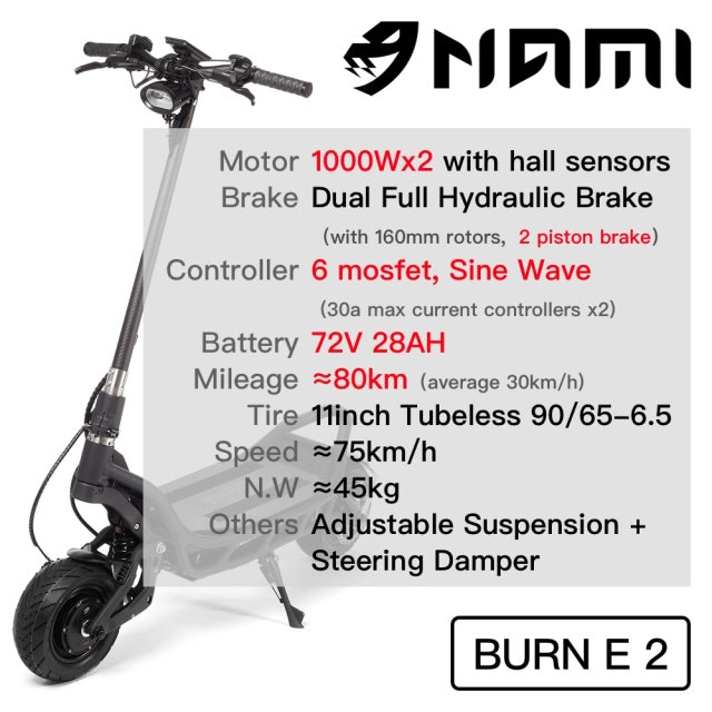 NAMI Electric Scooter BURN E 2 MAX E2 Original 72V 32AH 1500Wx2 Front ...
